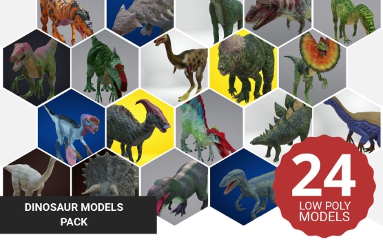 24 Dinosaur Models pack Low-Poly 3D model