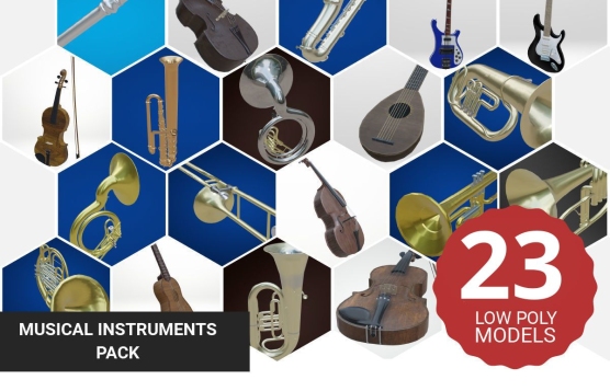 23 musical Instruments 3D lowPoly models